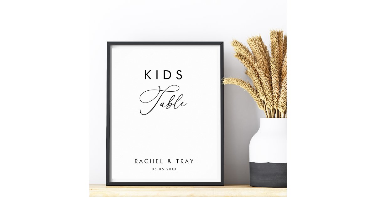 Elegant Script Modern Kids Table Wedding Sign | Zazzle