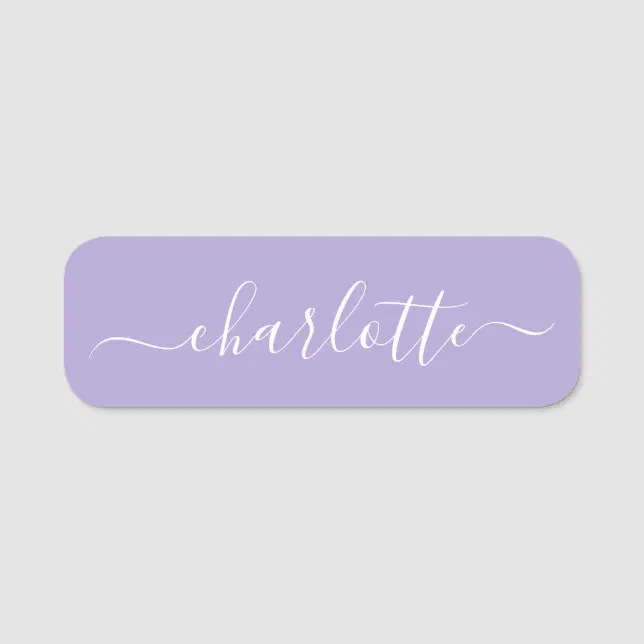 Elegant Script Modern Name Personalized Lavender Name Tag | Zazzle