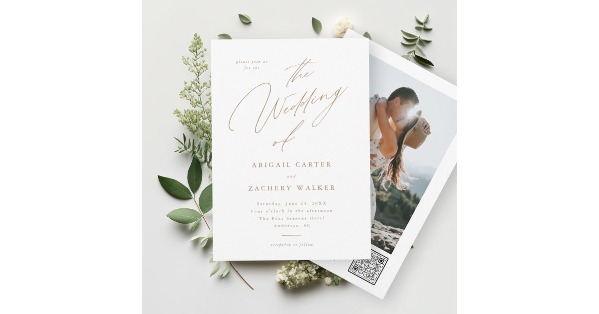 Elegant Script Modern Photo Wedding Invitation | Zazzle