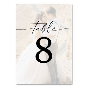Elegant Script Modern Photo Wedding Table Number | Zazzle