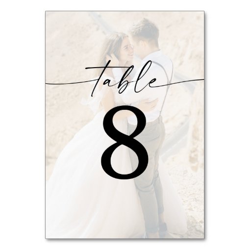 Elegant Script Modern Photo Wedding Table Number | Zazzle