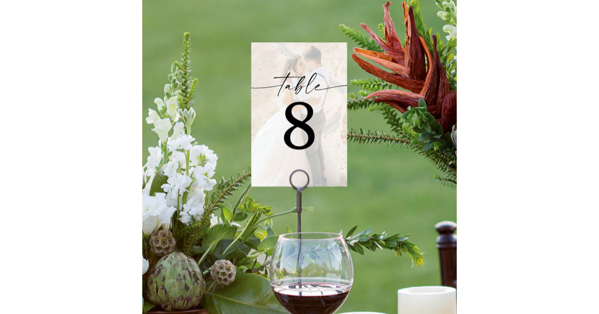 Elegant Script Modern Photo Wedding Table Number | Zazzle
