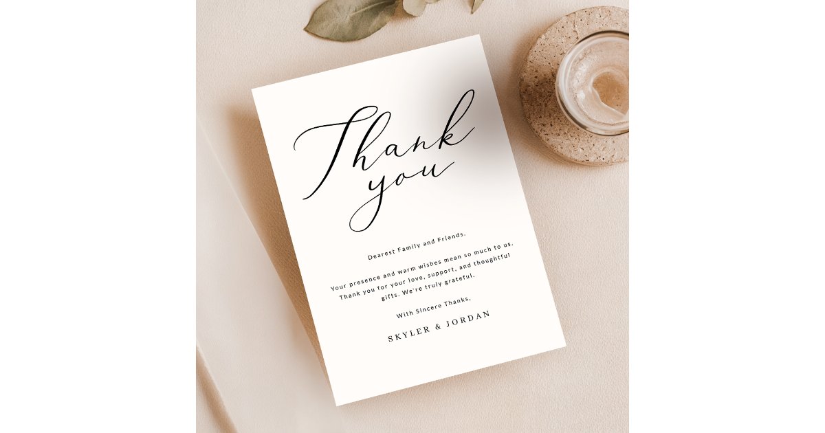 Elegant Script Modern Wedding Reception Table Thank You Card | Zazzle