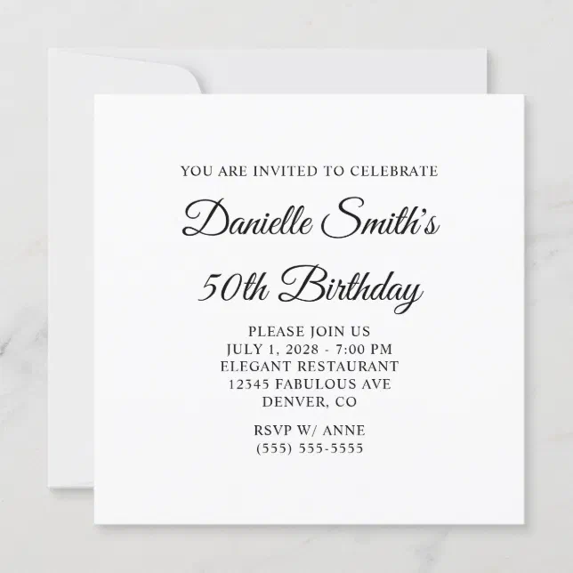 Elegant Script Monogram 50th Birthday Invitation | Zazzle
