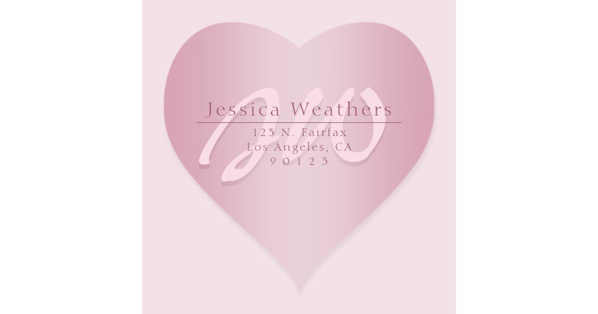Elegant Script Monogram Mauve Ombre Return Address Heart Sticker | Zazzle