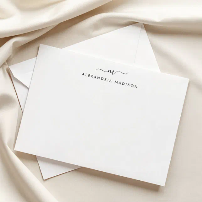 Elegant Script Monogram Modern Swash Stationery Note Card | Zazzle