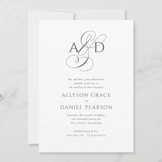 Elegant Script Monogram QR Code Classic Wedding Invitation | Zazzle