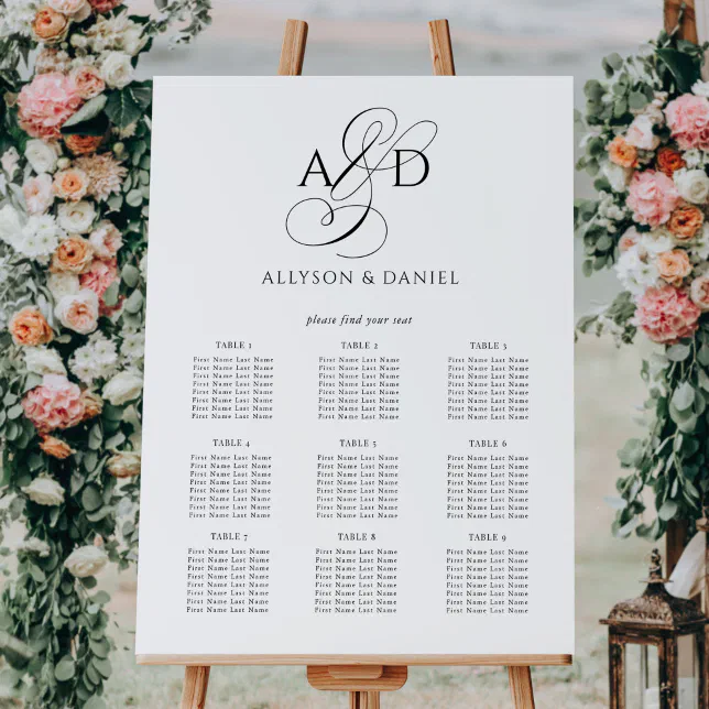 Elegant Script Monogram Wedding Seating Chart Foam Board | Zazzle