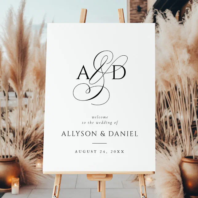 Elegant Script Monogram Wedding Welcome Sign | Zazzle