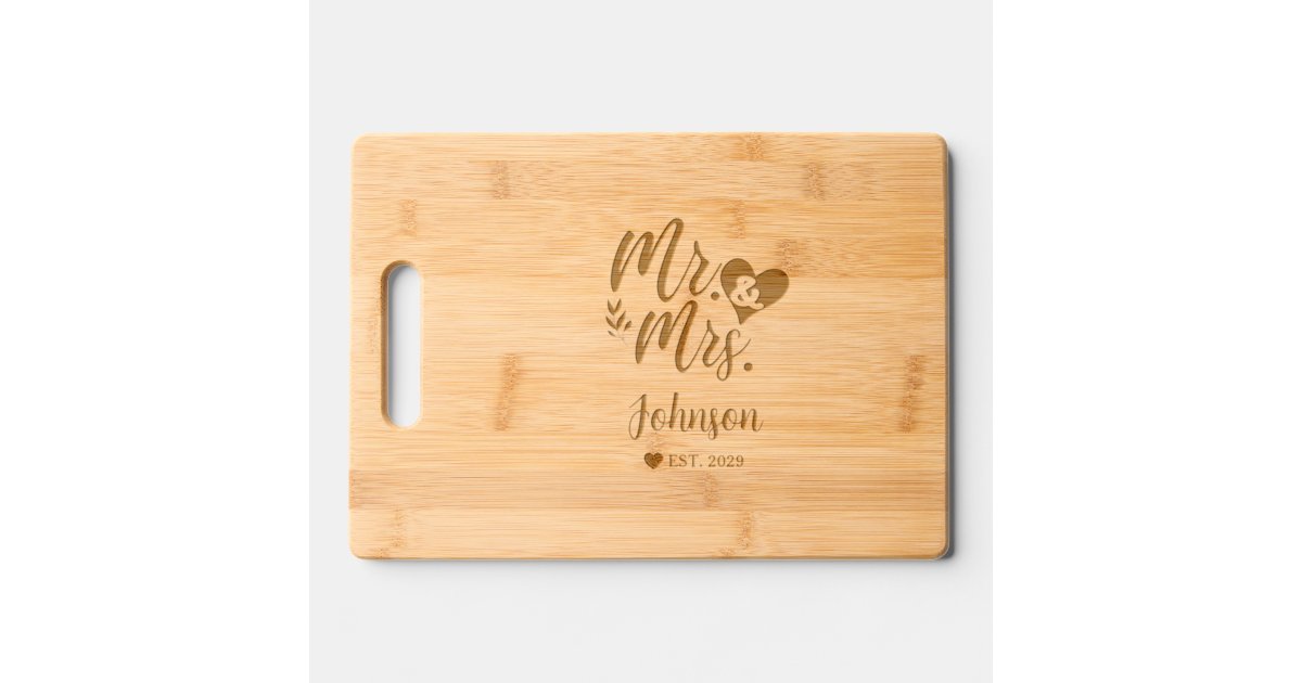 Elegant Script Mr & Mrs Last Name Newlywed Wedding Engraved Cutting ...