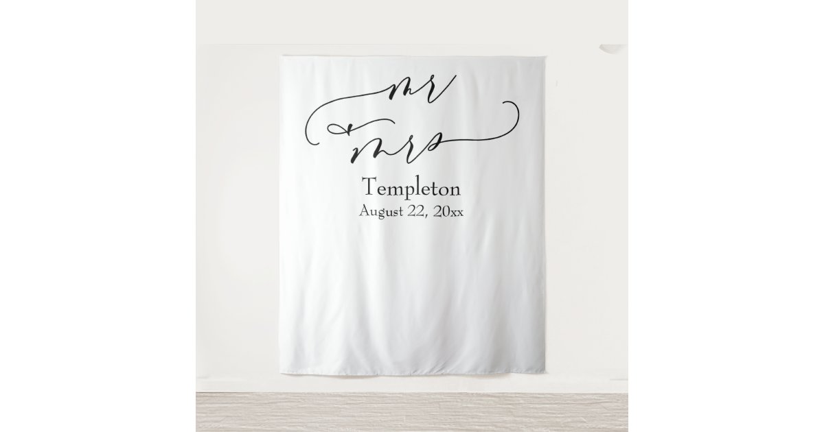 Elegant Script Mr & Mrs Simple Photo Background Tapestry | Zazzle