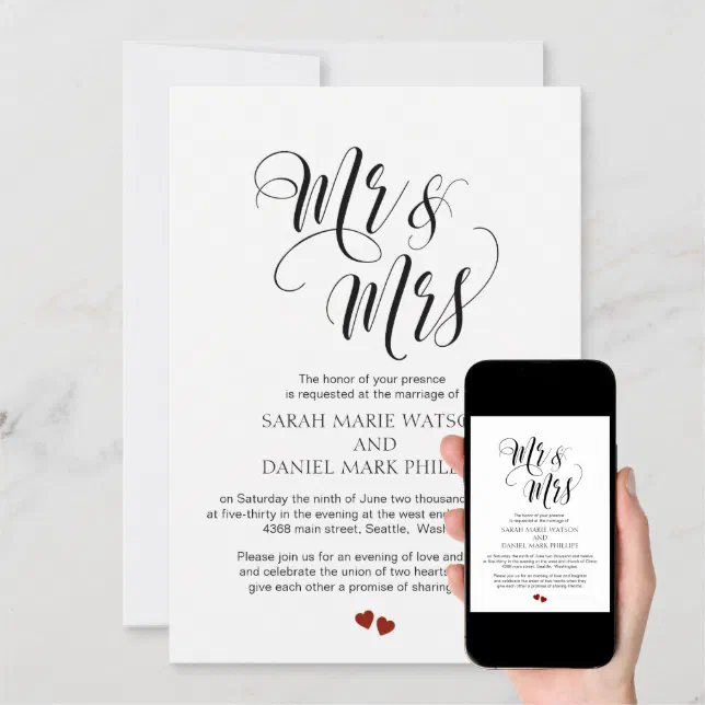Elegant Script Mr & Mrs Wedding Typography Invite | Zazzle