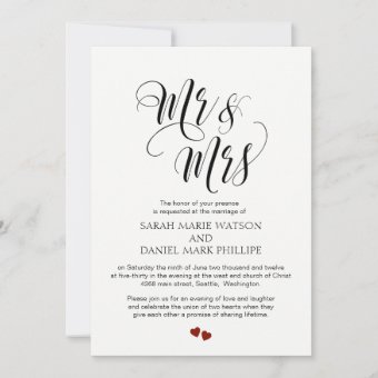 Elegant Script Mr & Mrs Wedding Typography Invite | Zazzle