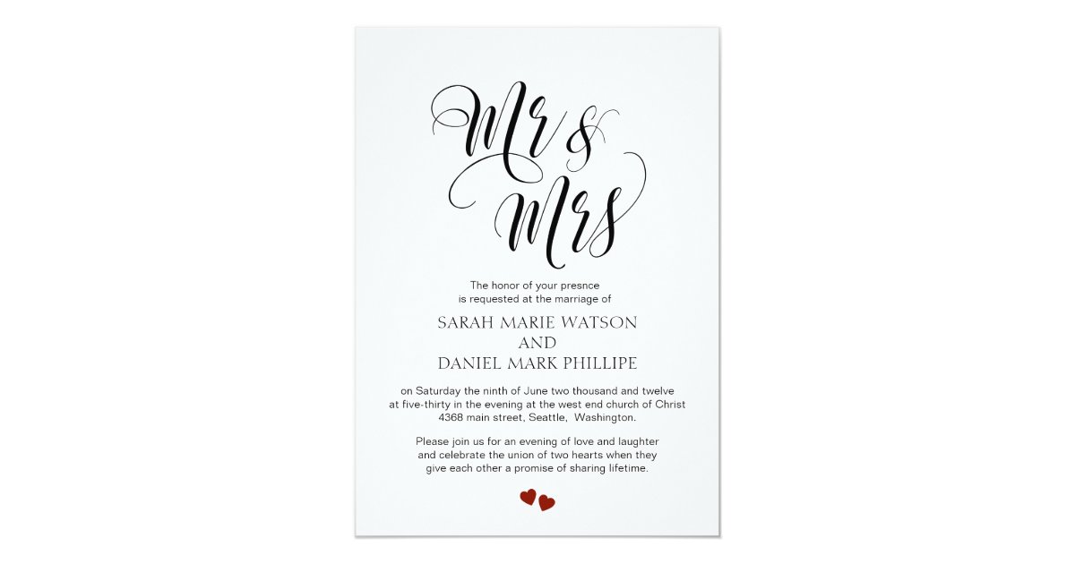 Elegant Script Mr & Mrs Wedding Typography Invite | Zazzle.com