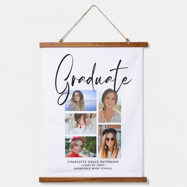 Elegant Script Multi Photo Graduation Graduate Hanging Tapestry | Zazzle