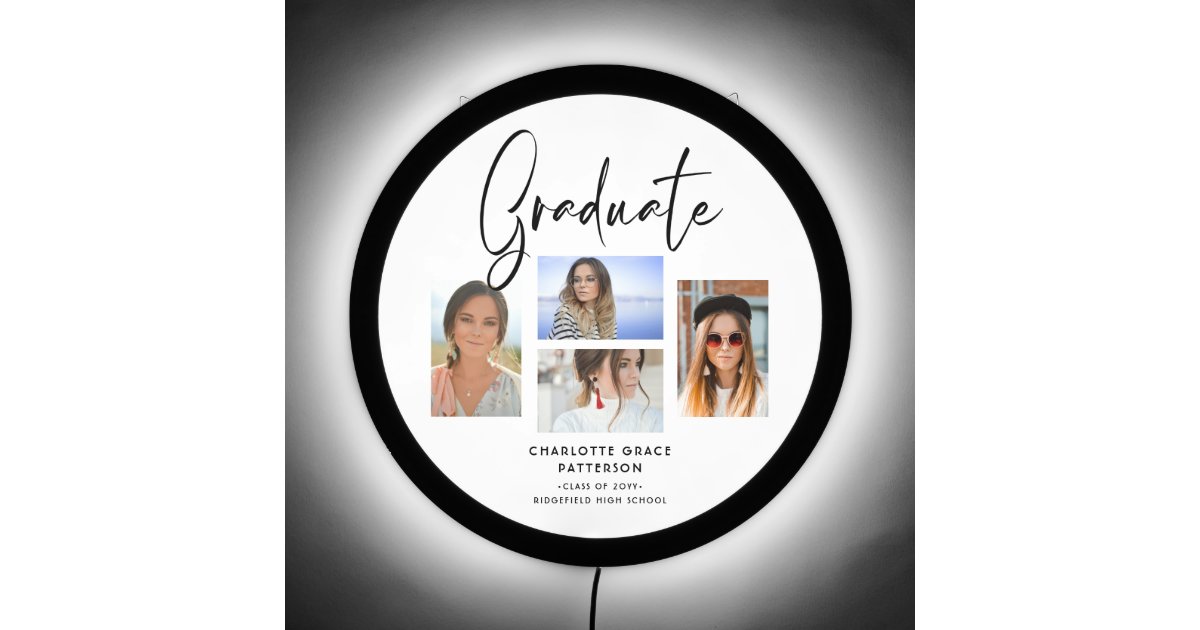 Elegant Script Multi Photo Graduation Graduate LED Sign | Zazzle
