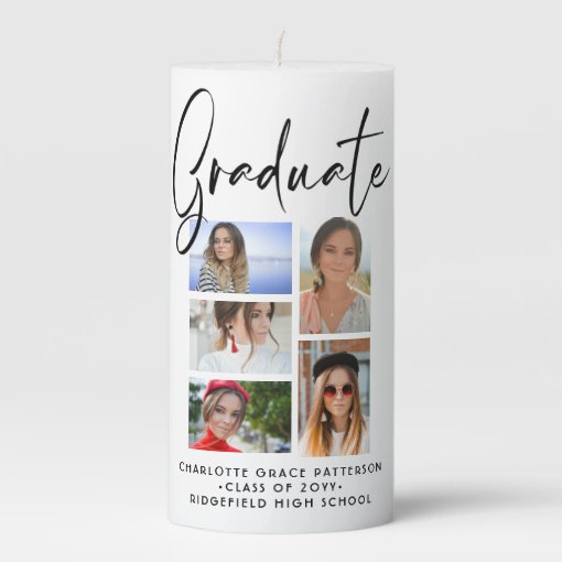 Elegant Script Multi Photo Graduation Graduate Pillar Candle | Zazzle