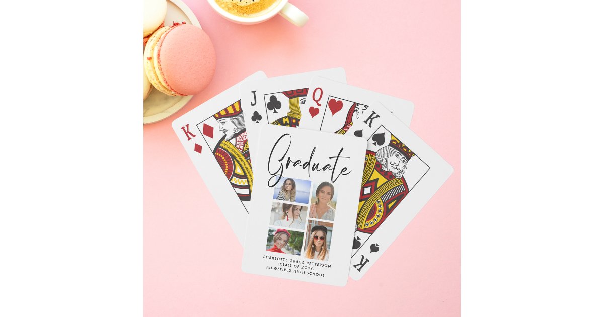 Elegant Script Multi Photo Graduation Graduate Poker Cards | Zazzle