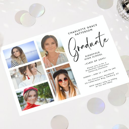 Elegant Script Multi Photo Graduation Party Invitation | Zazzle