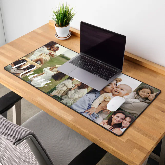 Elegant Script Mum Photo Grid Layout Personalized Desk Mat | Zazzle