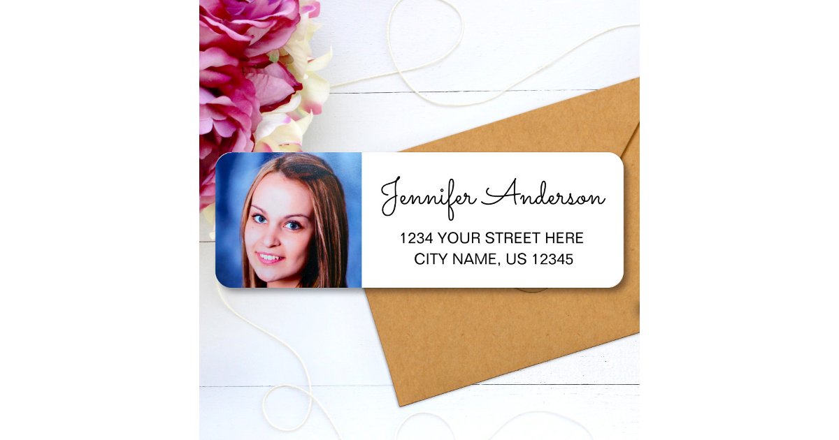 Elegant Script Name Custom Photo Return Address Label | Zazzle