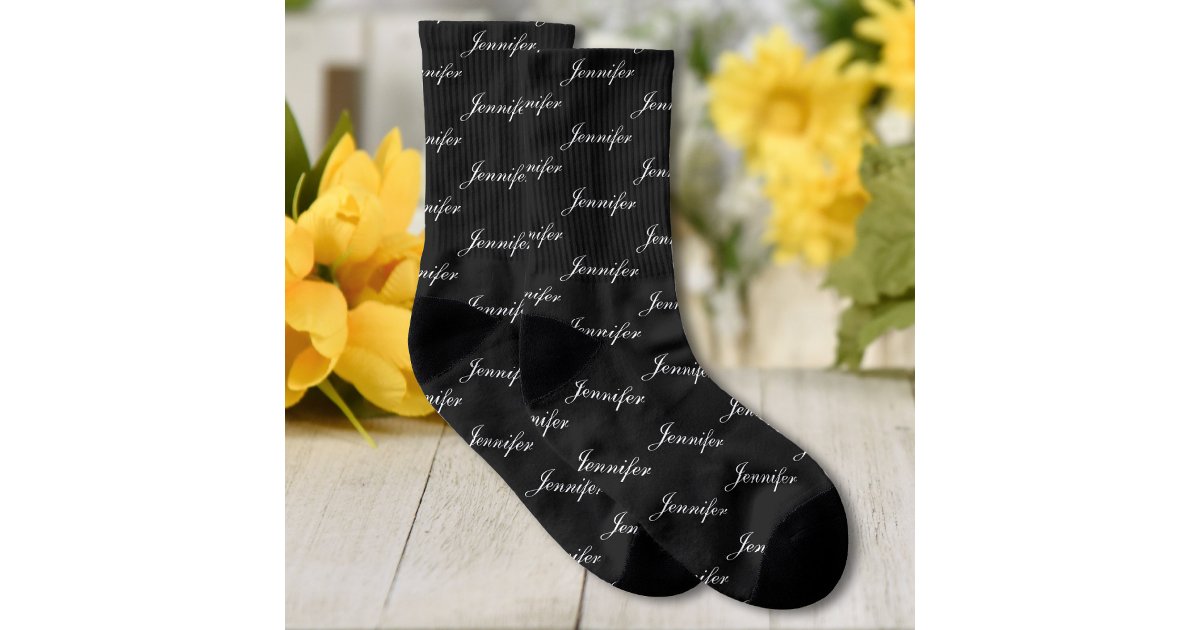 Elegant Script Name Pattern Personalized Socks | Zazzle