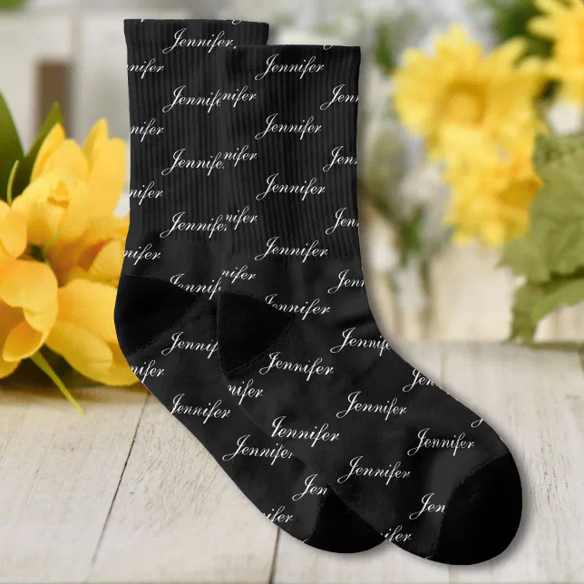 Elegant Script Name Pattern Personalized Socks | Zazzle