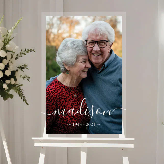 Elegant Script Name Photo Memorial Keepsake Acrylic Sign | Zazzle