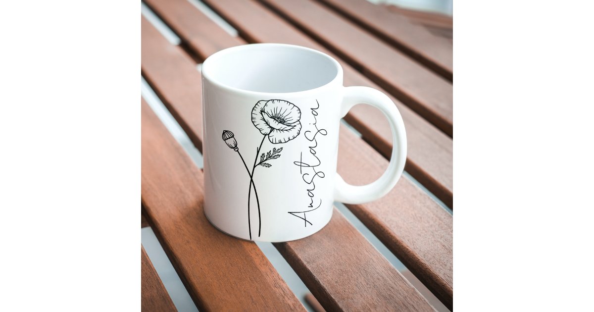 Elegant Script Name Poppy August Birth Flower Coffee Mug | Zazzle