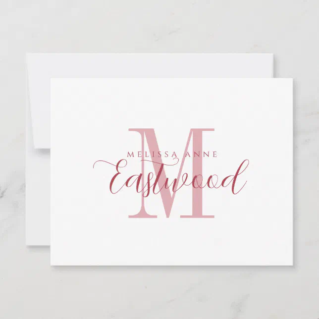 Elegant Script Name Red Monogram Flat Note Card | Zazzle