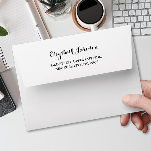 Elegant Script Name Return Address White 5x7 DIY Envelope | Zazzle