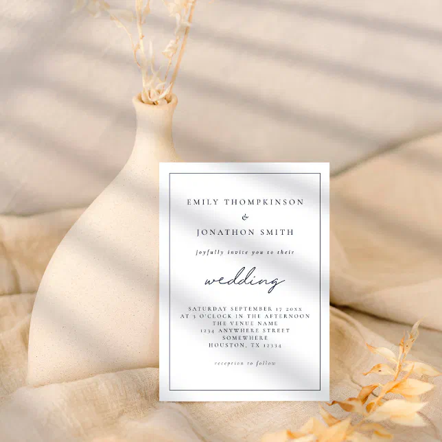 Elegant Script Navy Blue Text Wedding Invitation | Zazzle