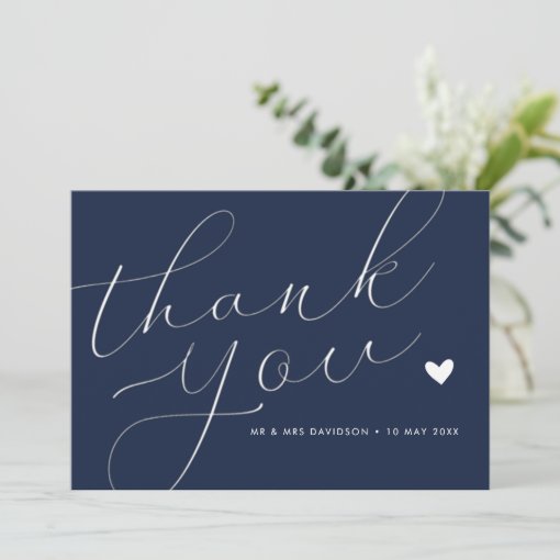 elegant script navy blue wedding thank you card | Zazzle
