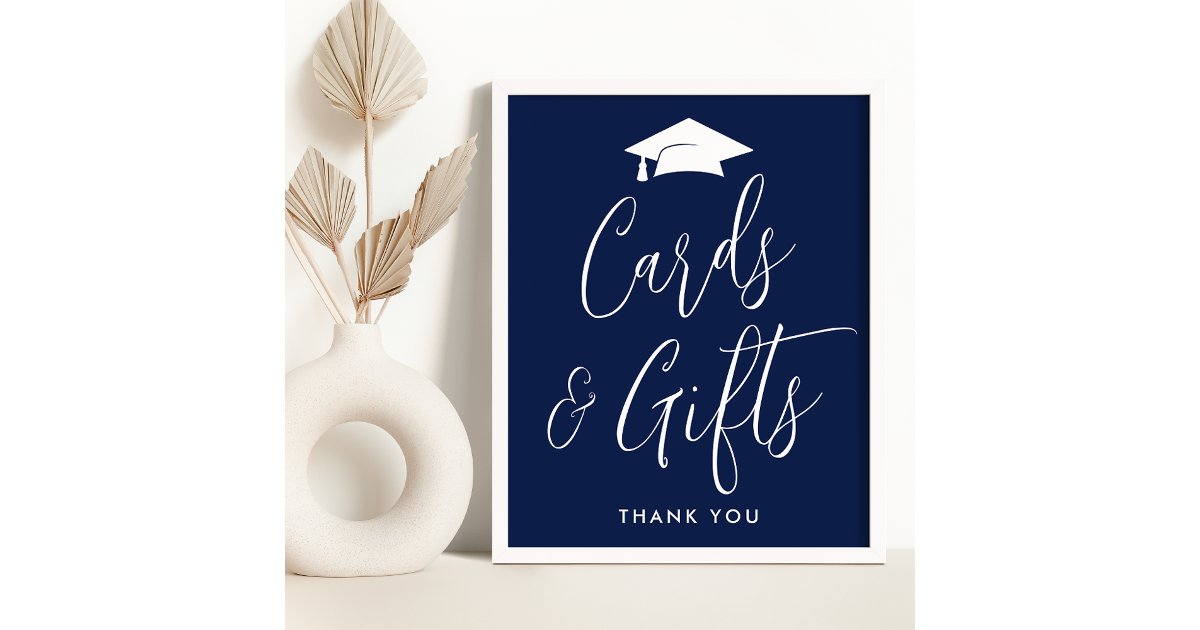 Elegant Script Navy Graduation Cards and Gifts Poster | Zazzle