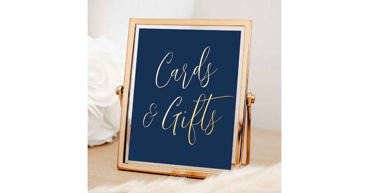 Elegant Script Navy Wedding Cards and Gifts Foil Prints | Zazzle