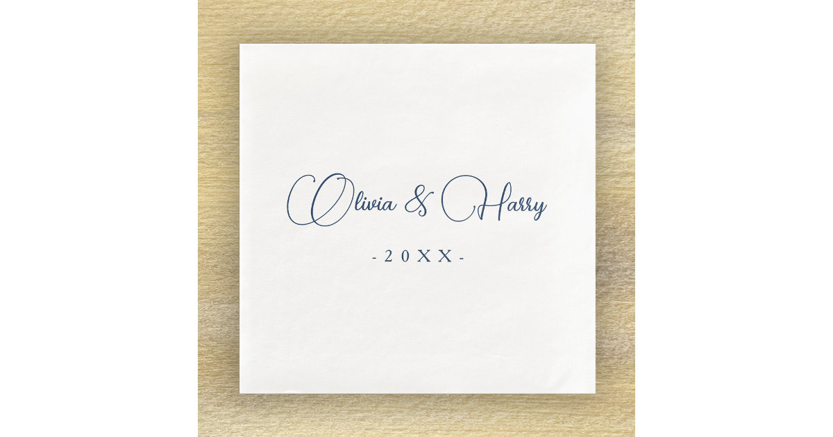 Elegant Script Navy White Wedding Paper Napkin | Zazzle