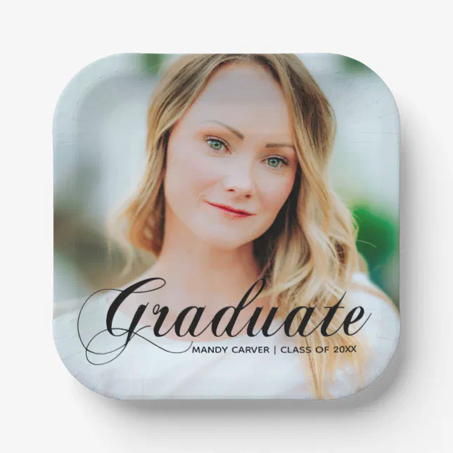 Elegant Script Overlay 2024 Graduate Photo Party Paper Plates | Zazzle