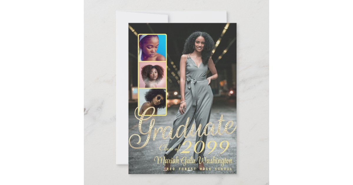 Elegant Script Overlay 4 Photo Collage Graduation Announcement | Zazzle