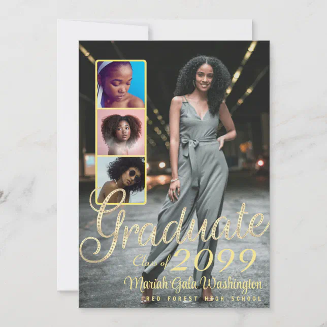 Elegant Script Overlay 4 Photo Collage Graduation Announcement | Zazzle