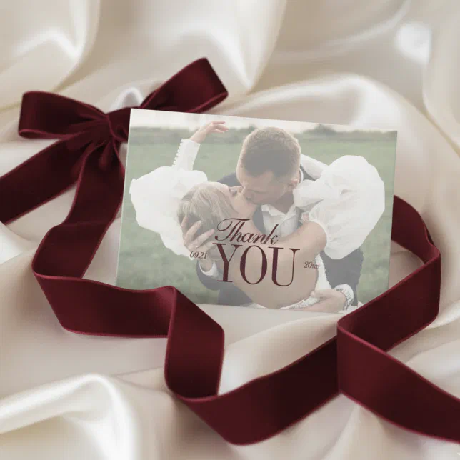 Elegant Script Overlay Double-sided Photo Thank You Card | Zazzle