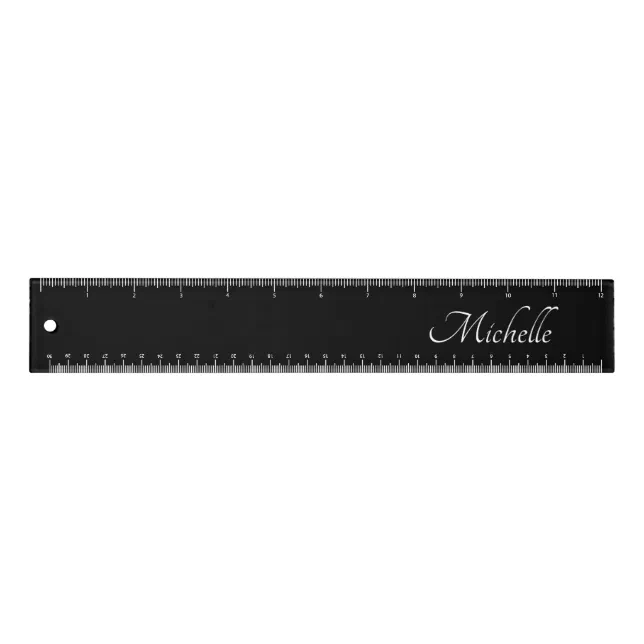 Elegant Script Personalized Black and White Ruler | Zazzle