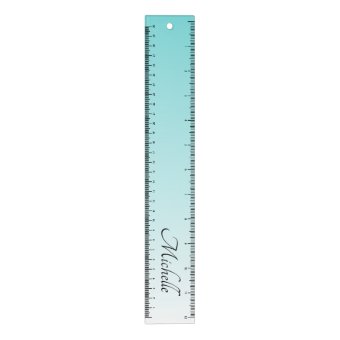 Elegant Script Personalized Teal White Ruler | Zazzle