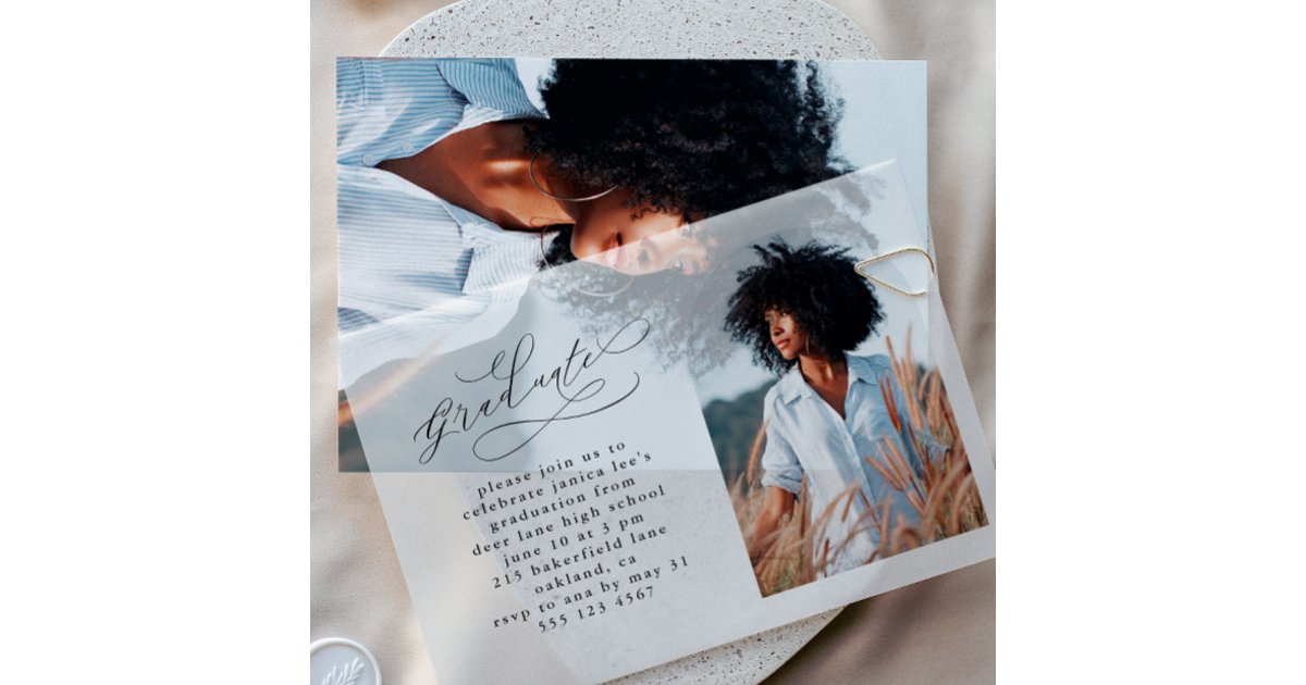 Elegant Script Photo Arch Graduation Party Vellum Invitations | Zazzle