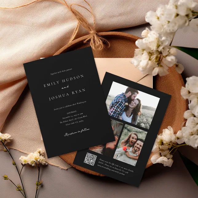 Elegant Script Photo Collage Wedding Invitation | Zazzle