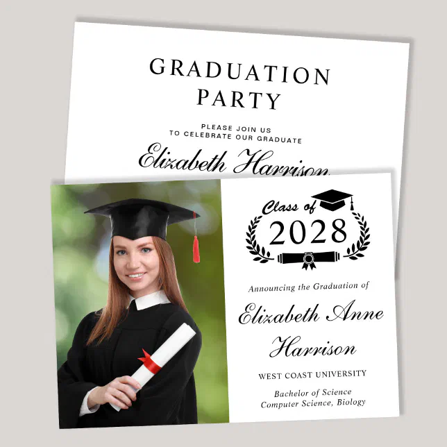 Elegant Script Photo College Graduation Party Invitation | Zazzle