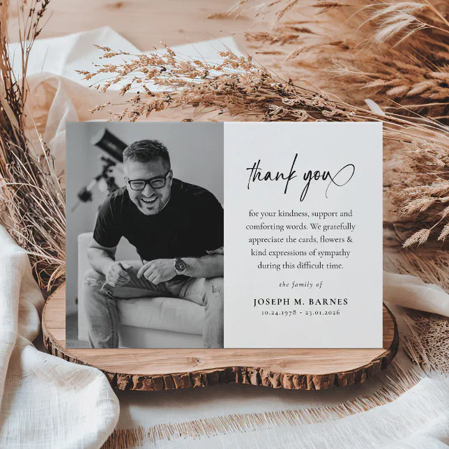 Elegant Script Photo Funeral Thank You Card | Zazzle