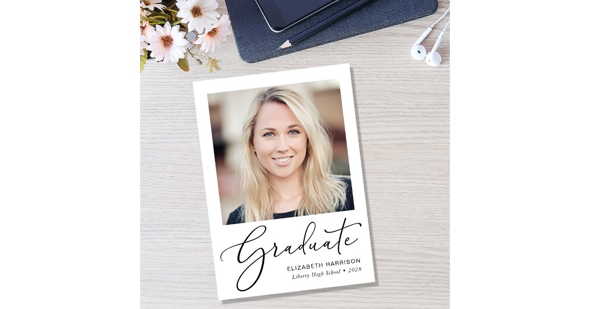 Elegant Script Photo Graduation Announcement | Zazzle