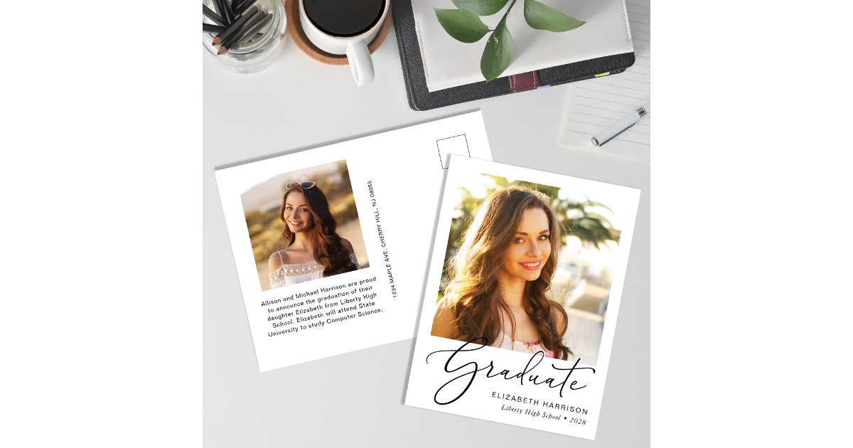 Elegant Script Photo Graduation Announcement Postcard | Zazzle