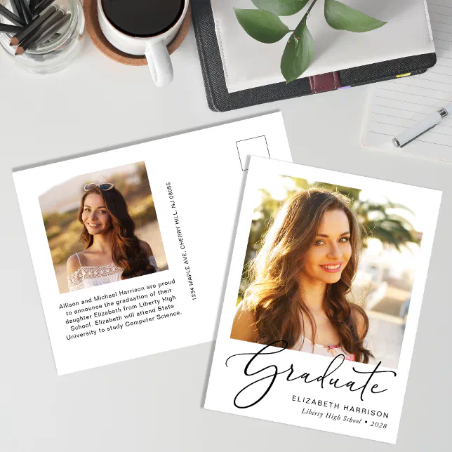 Elegant Script Photo Graduation Announcement Postcard | Zazzle
