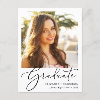 Elegant Script Photo Graduation Announcement Postcard | Zazzle